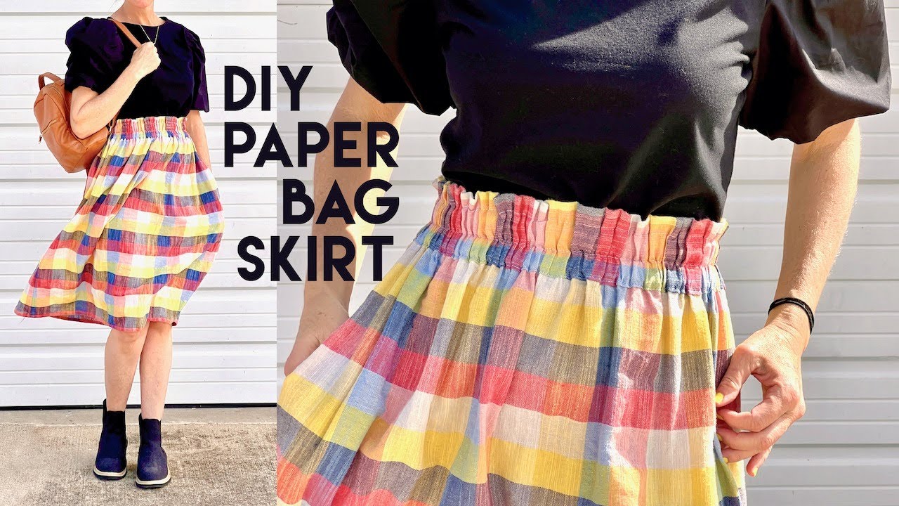 Sew a PAPER BAG LINEN SKIRT with elastic waistband + POCKETS!  ALL THE STEPS!