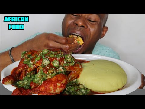 Asmr Full Chicken With Okra Soup And Stew With Fufu | Eating Show | African Food Mukbang