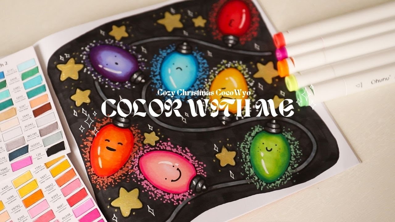 Color With Me (ASMR) Christmas Lights✨Cozy Christmas By Coco Wyo Using Ohuhu Markers ~ Relaxing