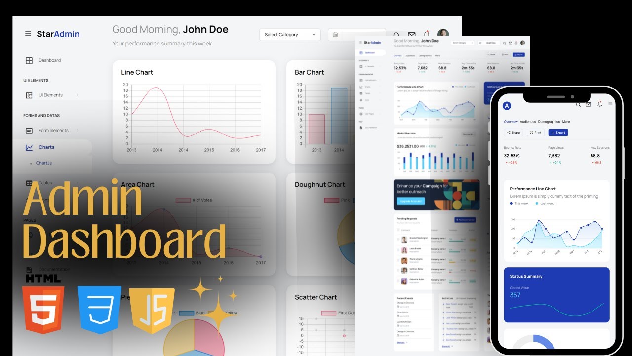 Admin Dashboard Website Design: HTML, CSS & JS (Free Source Code)