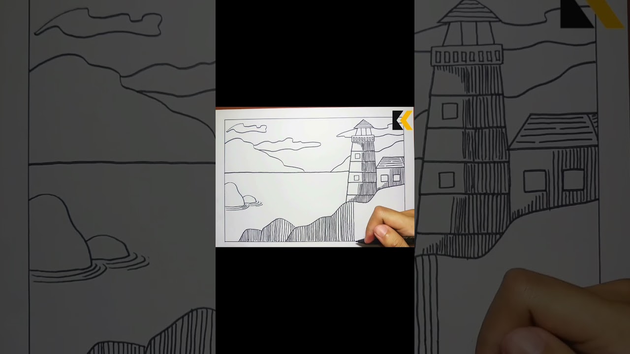 How To Draw Lighthouse In Ocean Easily #lighthouse #lighthouses #drawing