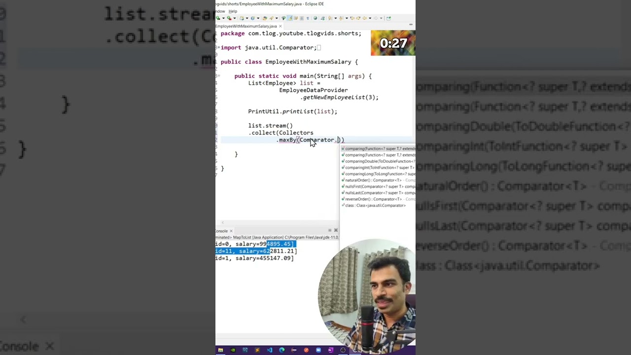 Java streams max salary employee .#javatutorial #java #technology  #javaprogramming #tlog
