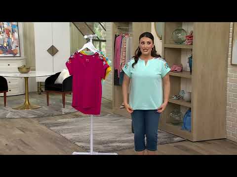 Denim & Co. Cotton Slub Jersey Embroidered Dolman Top on QVC