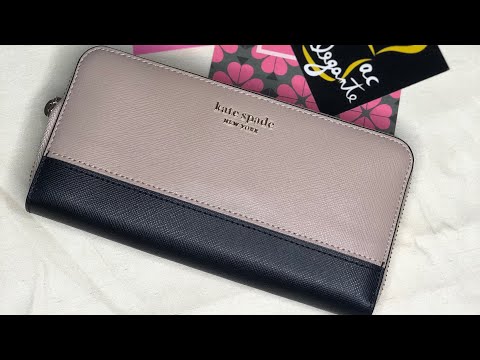 Kate Spade Retail zip around continental wallet warm beige black + currencies that fits
