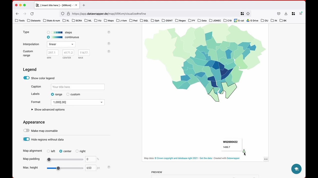 Choropleth map of population density in Cardiff