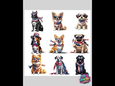 15 Patriotic Dog PNG Bundle β High-Res Sublimation Clipart
