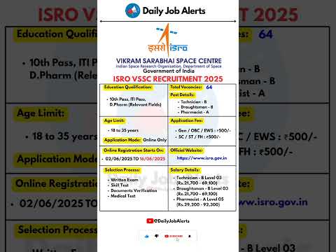ISRO Recruitment 2025 | New Vacancy 2025 | Daily Job Alerts #shorts