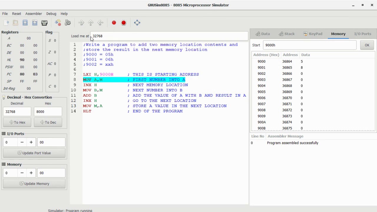 GNU8085   - opening and executing a program