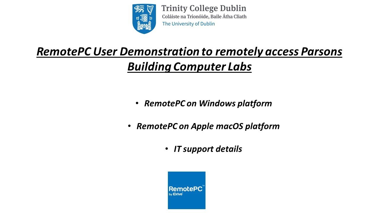RemotePC software demonstration for remote access to computer labs in Parsons Building
