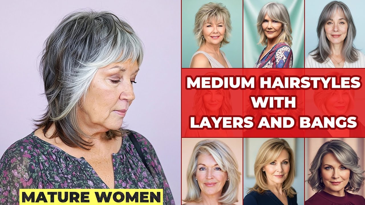 Medium Hairstyles With Layers And Bangs For Mature Women