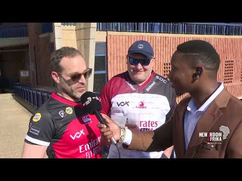 Yolulwe Qoshe speaks to rugby fans from overseas at Loftus Stadium ahead of the Trans-Jukskei derby