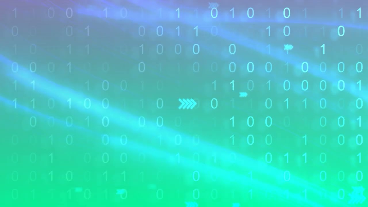 Binary Stream code in Motion on Green and Blue Gradient Background