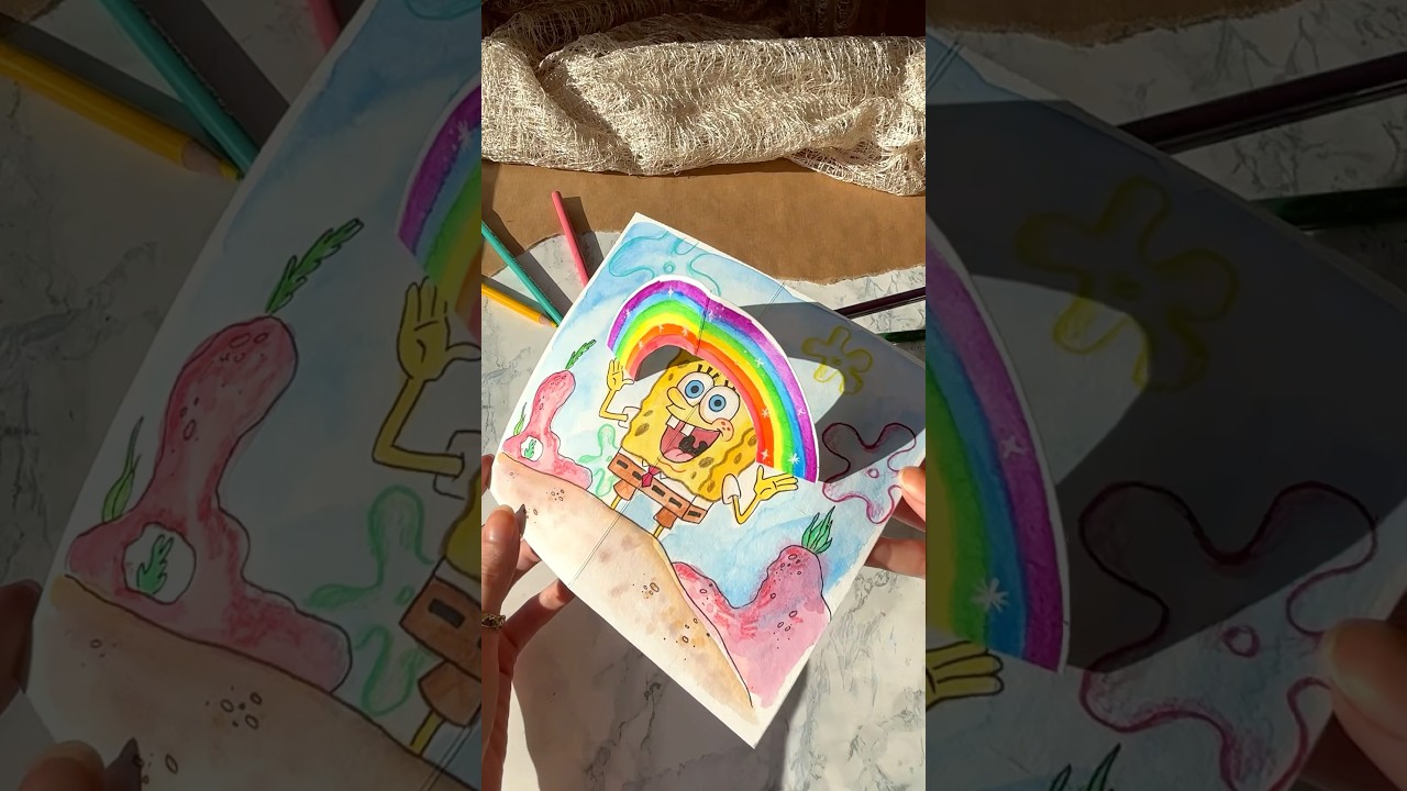 Easy pop up card inspired by Sponge Bob🧽✨🐠 #diy #popupcard #spongebob