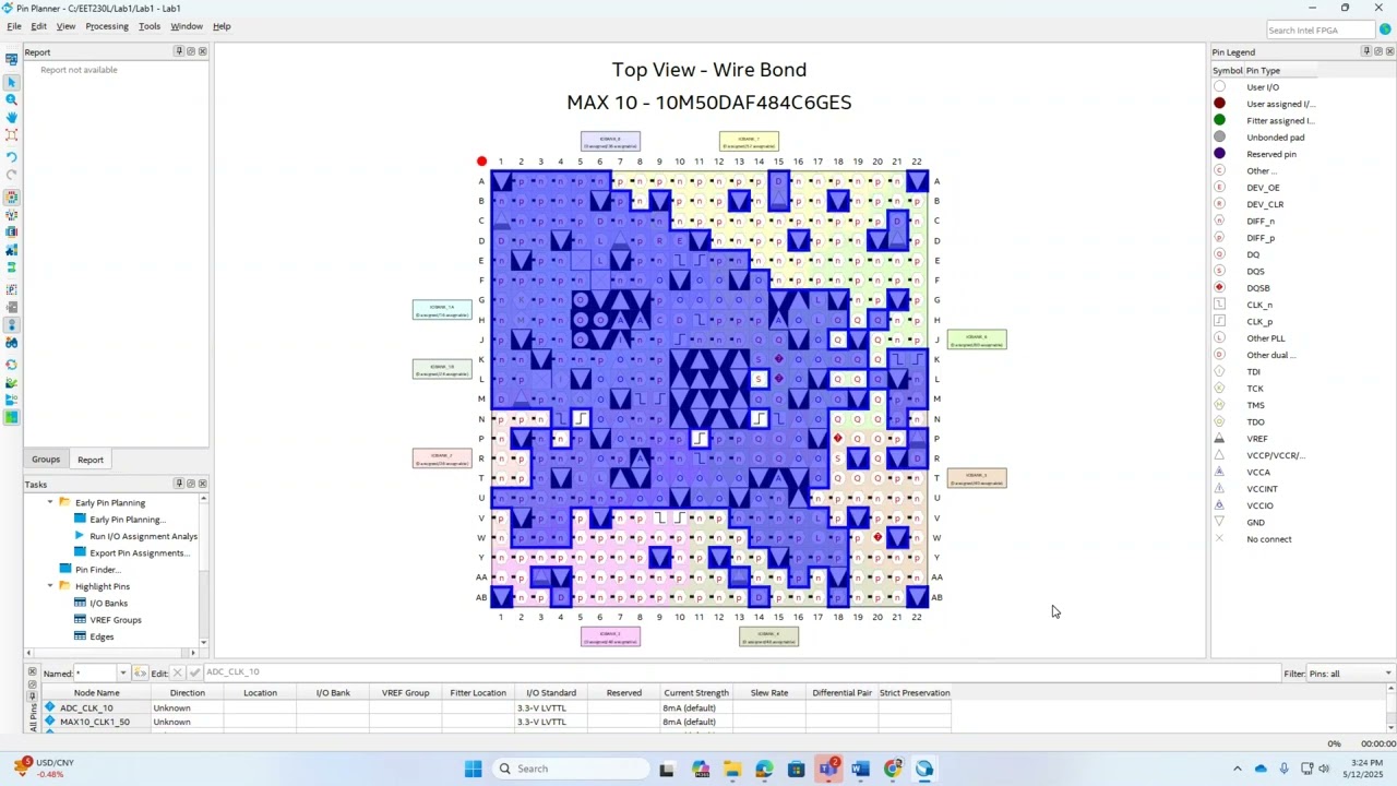 10 Assign physical FPGA pins to the pins of the project DE10-Lite