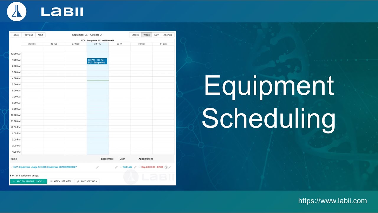 Labii tutorial: Equipment Scheduling