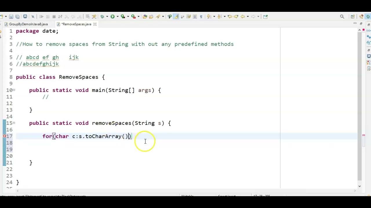 Write a java program to remove spaces from String?