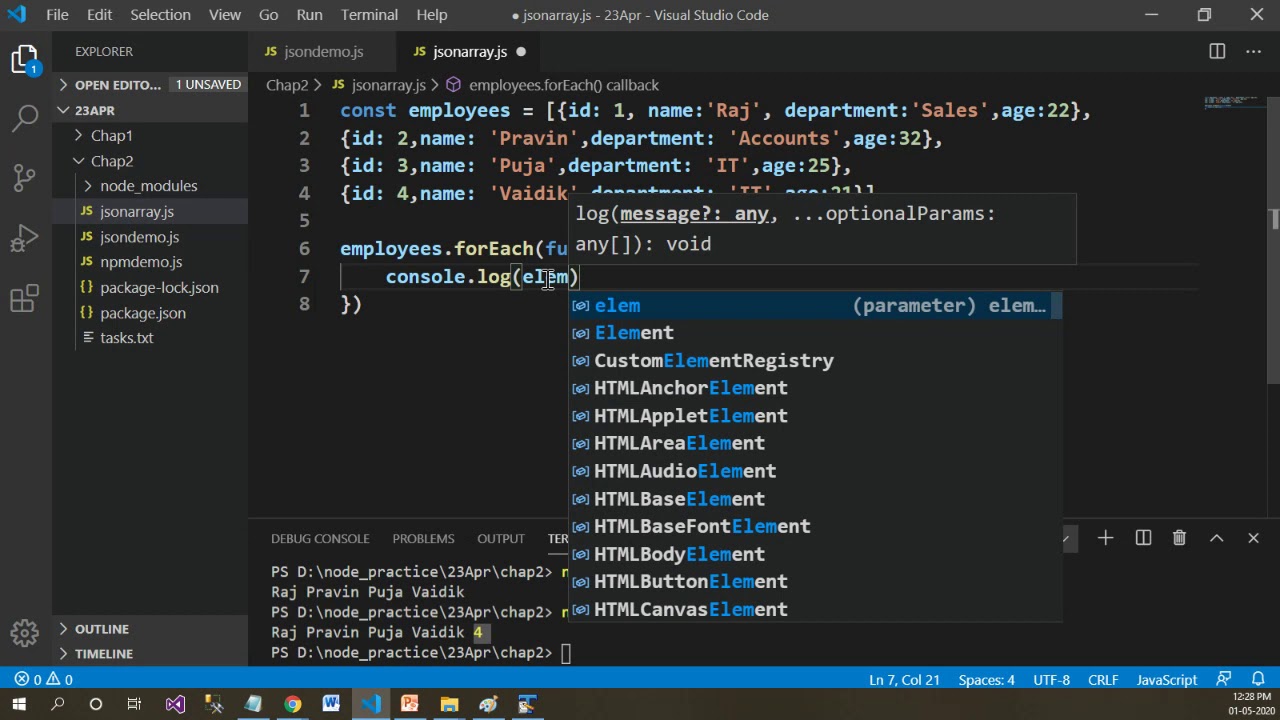 Json array in Node js