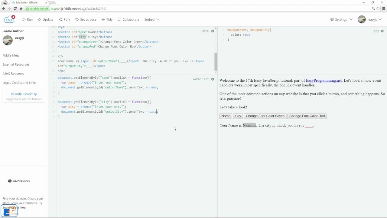 Easy JavaScript - onclick event handler (17)