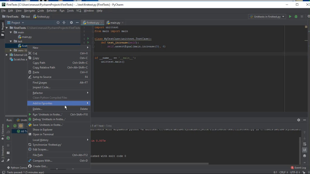 Python TDD in PyCharm
