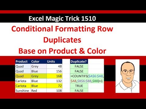Excel Magic Trick 1510: Conditional Format Row With Duplicates Based on Product & Color