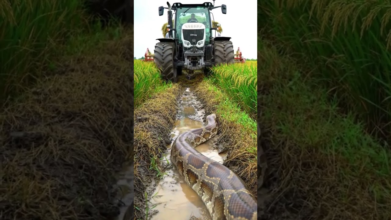 Massive Python Blocks Tractor Path