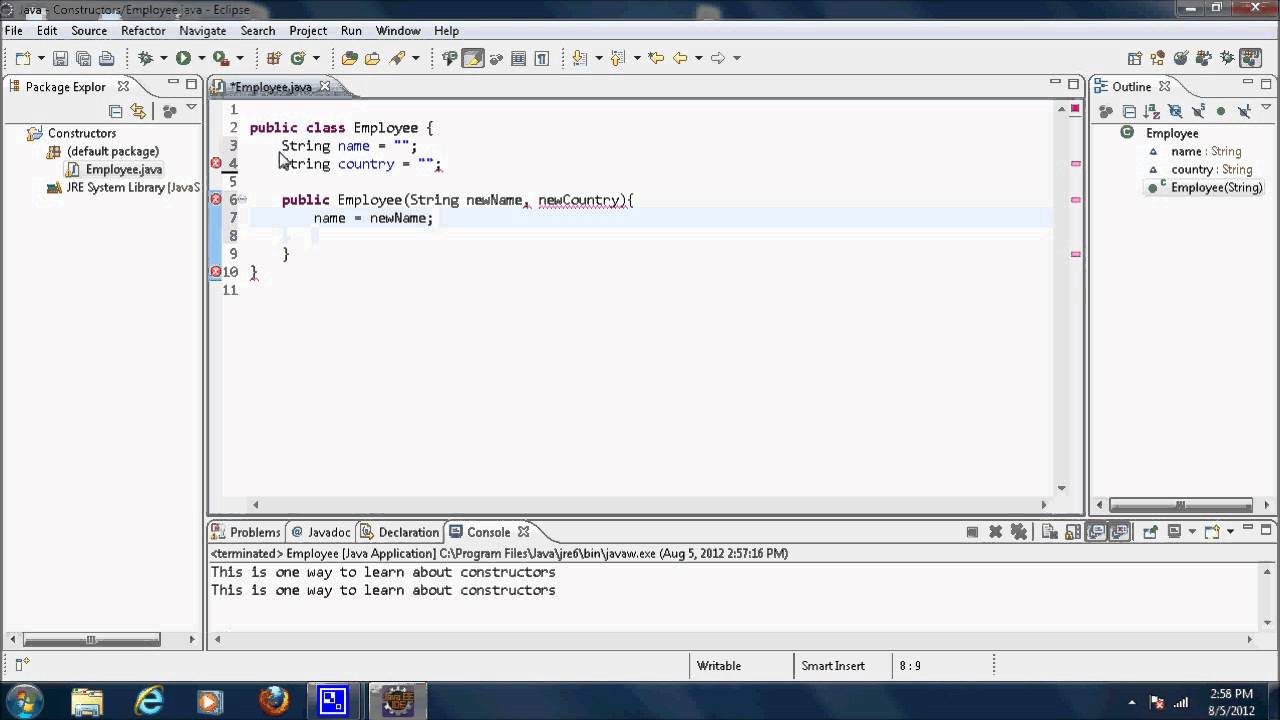 Java Video Tutorial 24: Constructors
