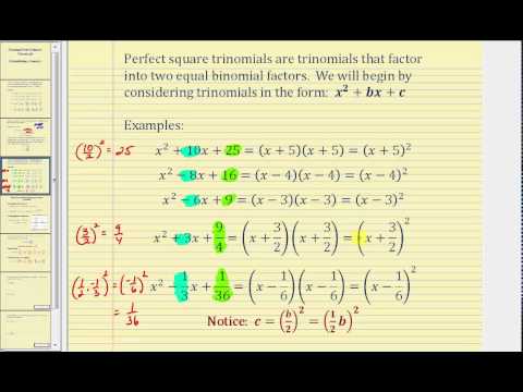 Forming Perfect Square Trinomials