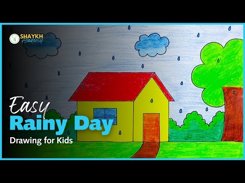 Easy Rainy Day Drawing for Kids ๐ง๏ธ | Step-by-Step Scenery Drawing & Colouring for School โ๏ธ๐จ