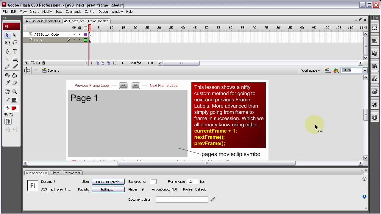 Go to next or previous frame labels Flash AS3 Tutorial CS3