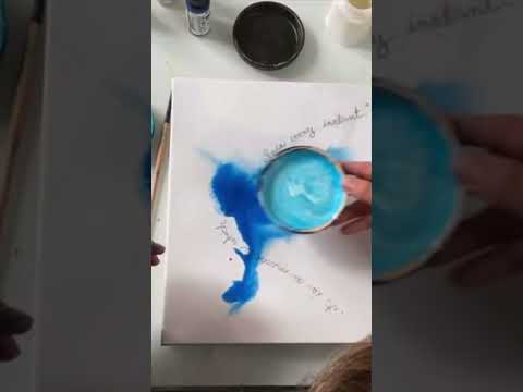 Mixing up blue paint with high flow acrylics for this abstract art painting on canvas