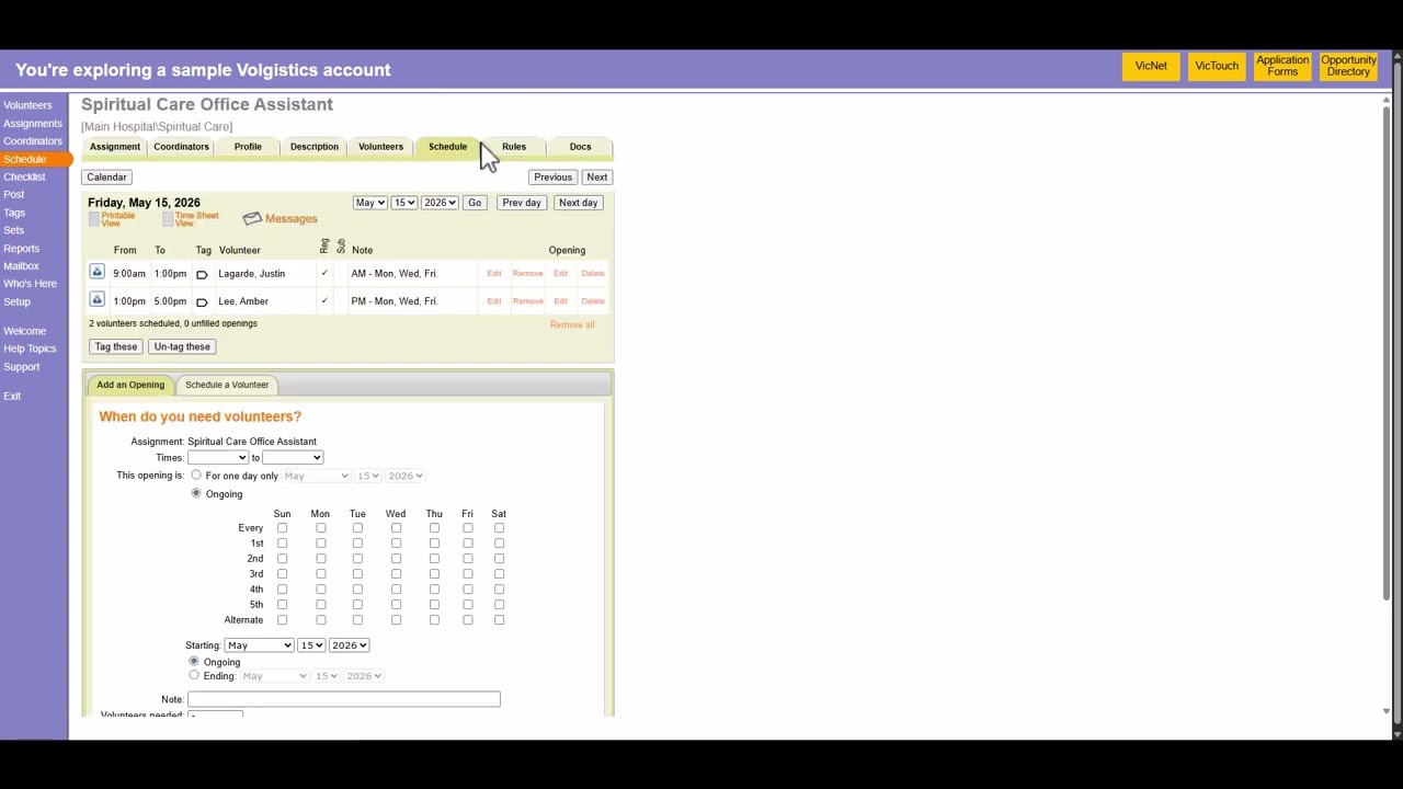 Scheduling Qualified Volunteers