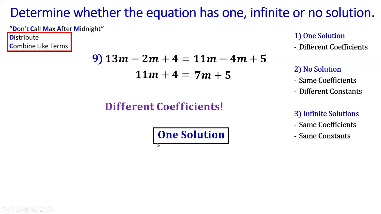 Classifying Solutions to Linear Equations Selected Answers