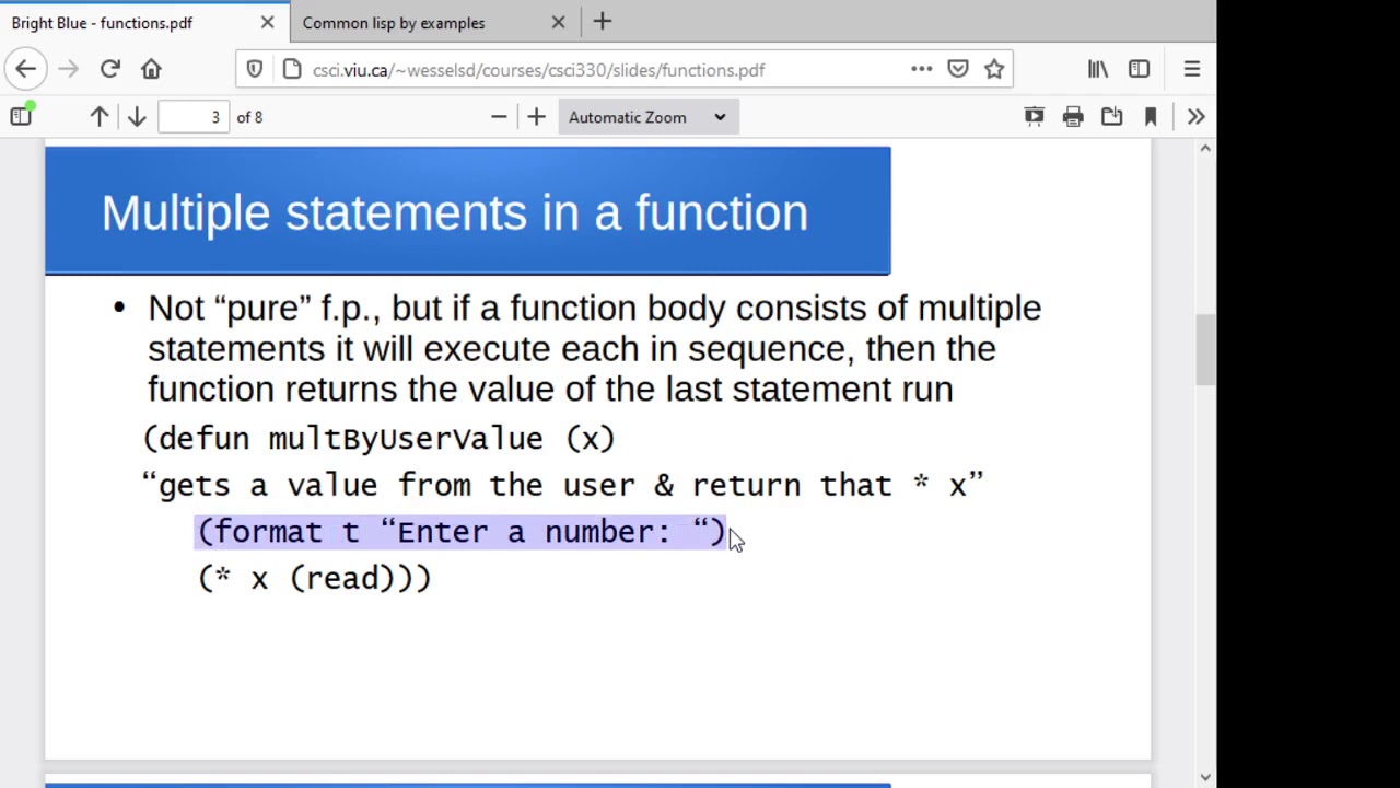 Function definitions in common lisp