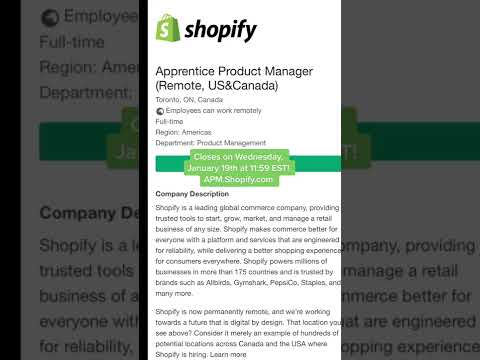 Shopify APM Applications close on Wednesday! 01/19/21 #teryntotech #breakintotech #productmanagement