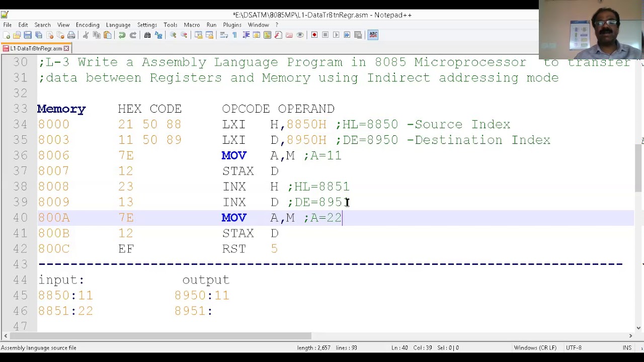 ASSEMBLY LANGUAGE PROGRAMMING IN 8085 MICROPROCESSOR(Data Transfer between R/M-Indirect Addressing )