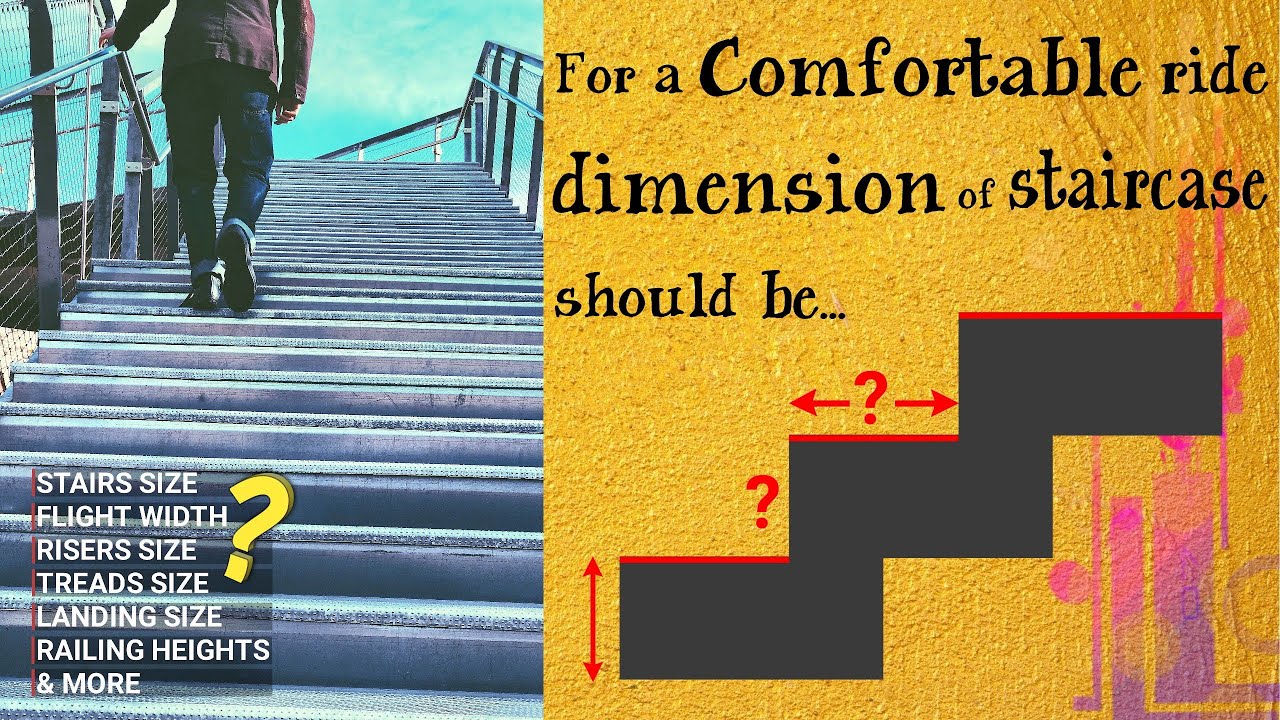 Standard dimensions of staircase for residential homes • Dimensions detailed for all major part