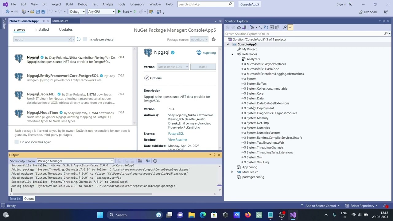 How to connect vb.net with postgresql