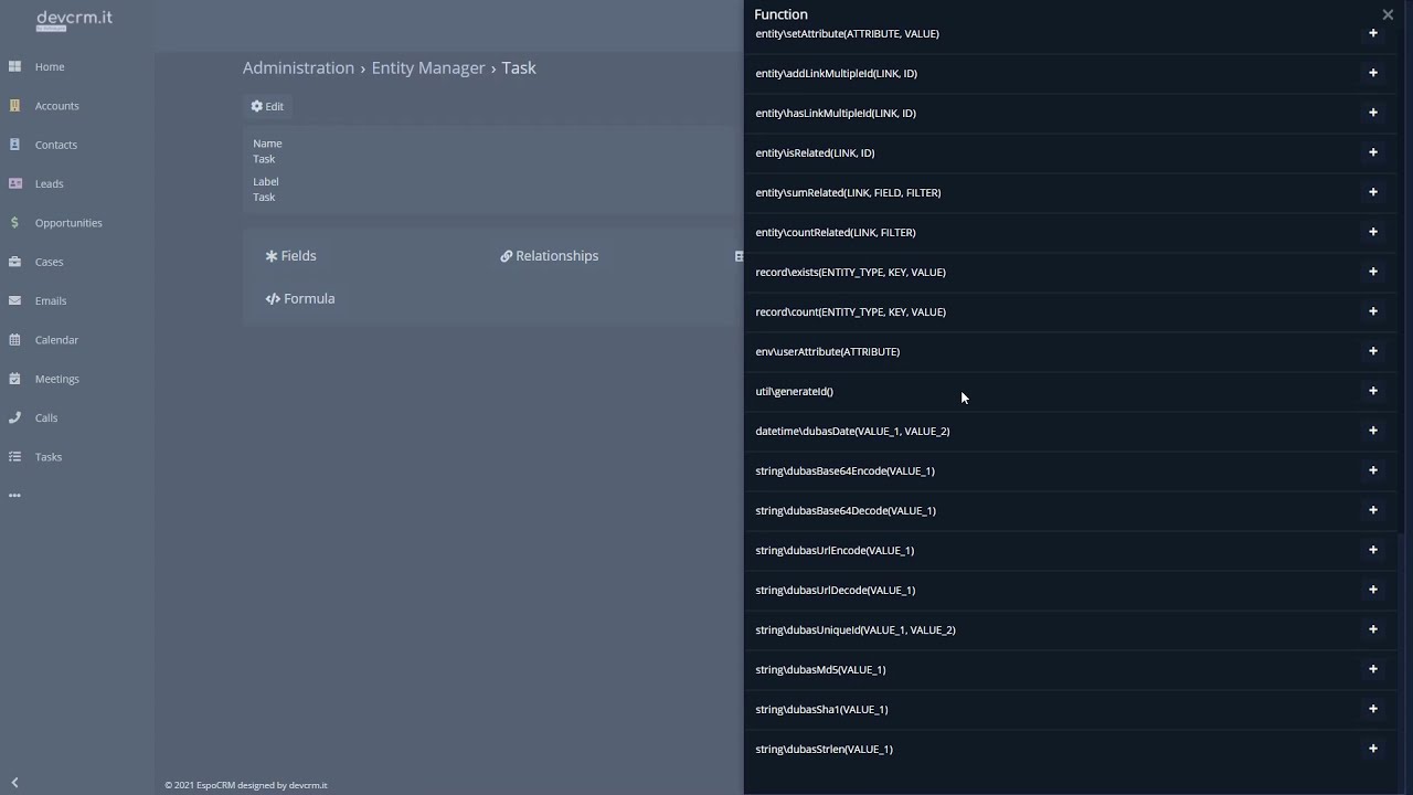 How to use custom formulas extension in EspoCRM