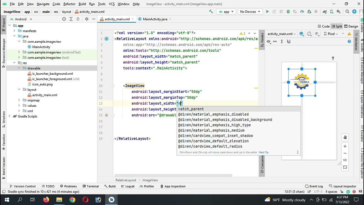 image view in android studio example