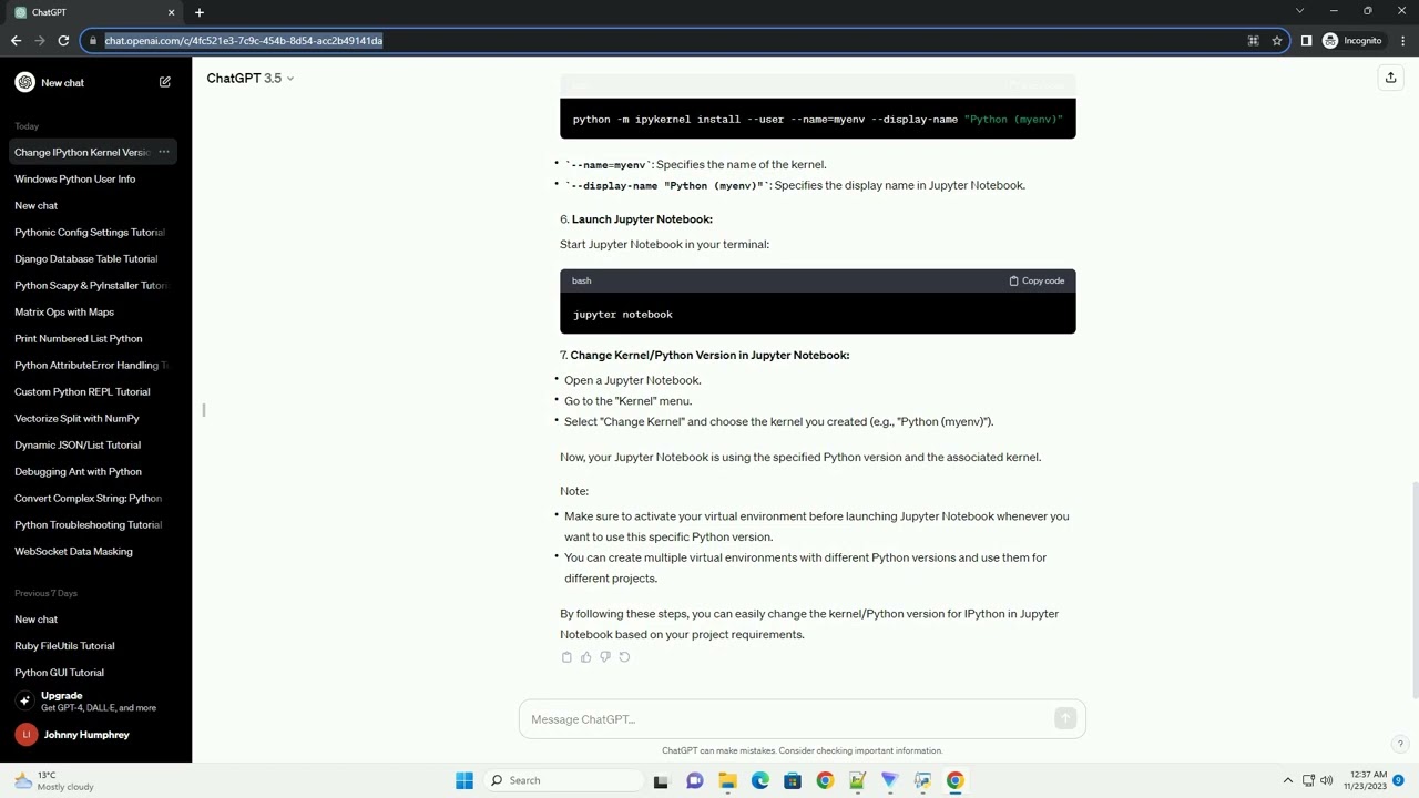 How do I change the kernel python version for iPython
