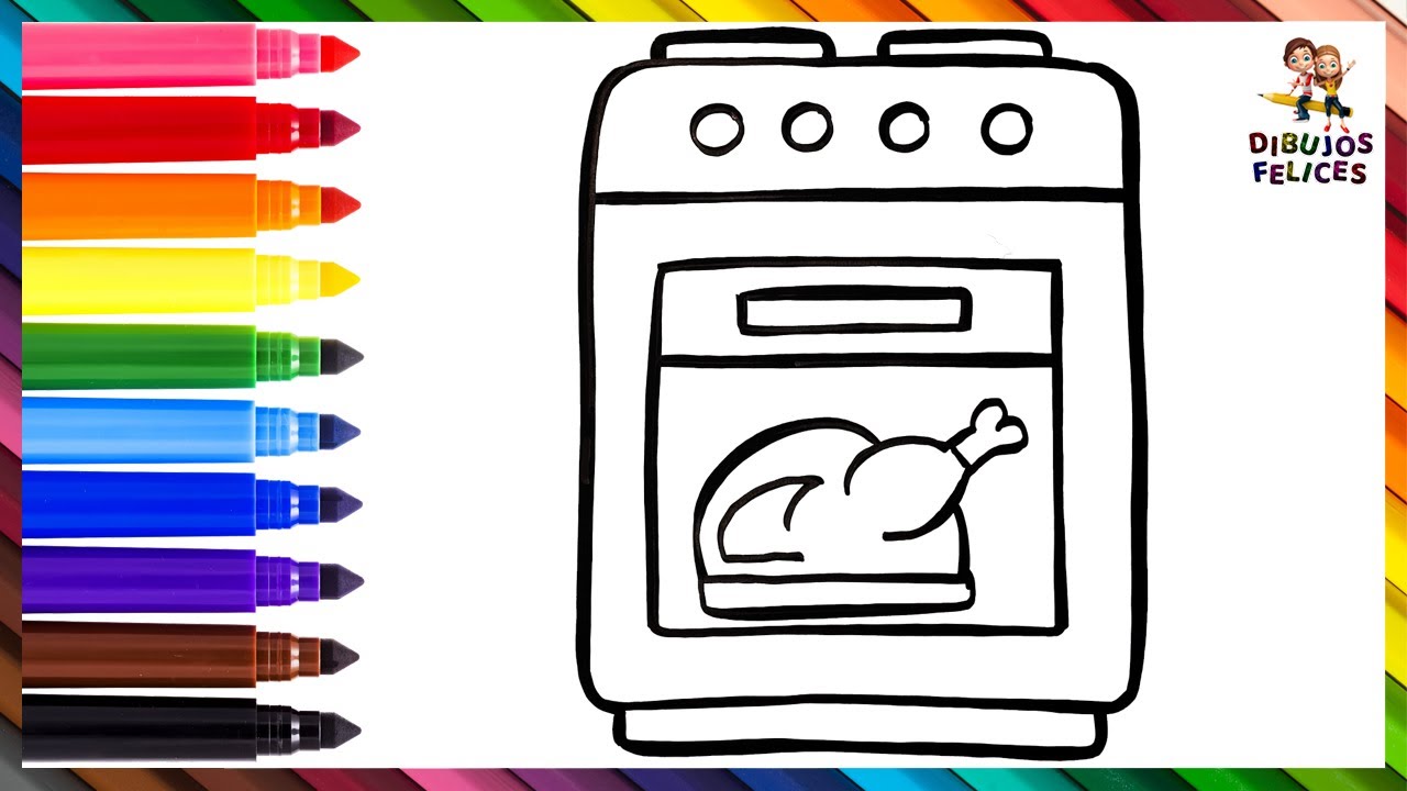 Dibuja y Colorea Un Horno Arcoiris Con Un Pavo 🍗🌈 Dibujos Para Niños