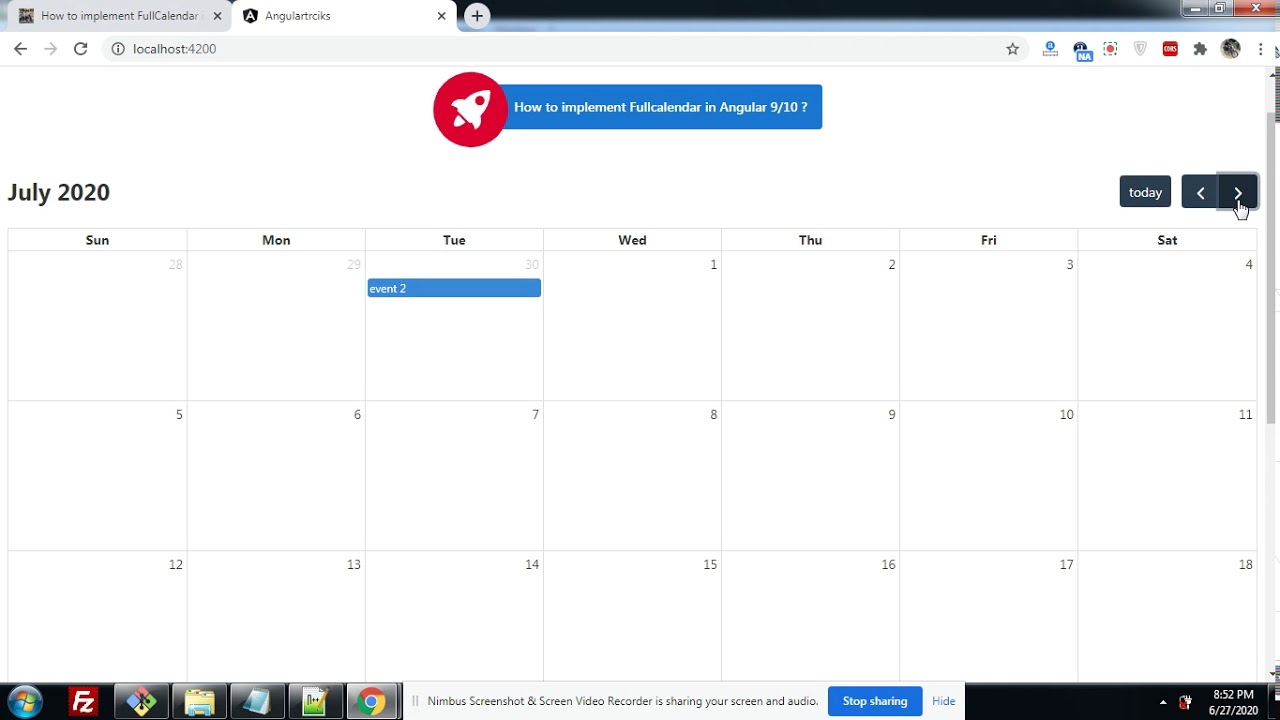 Angular 9/10 Fullcalendar Working Example