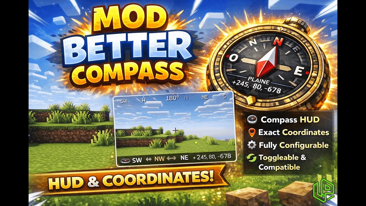 🧭 Better Compass – Modern Compass HUD & Coordinates | Minecraft Mod
