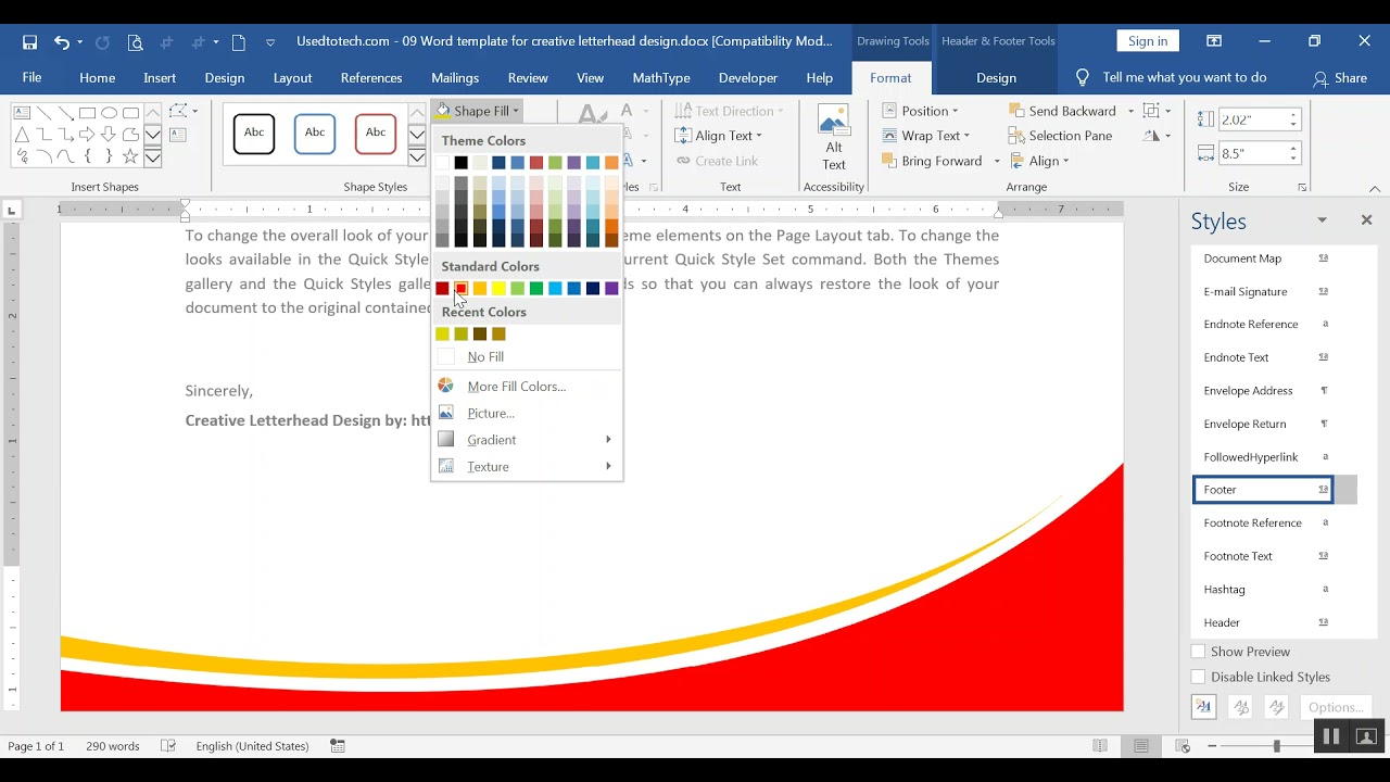 Word template for creative letterhead design