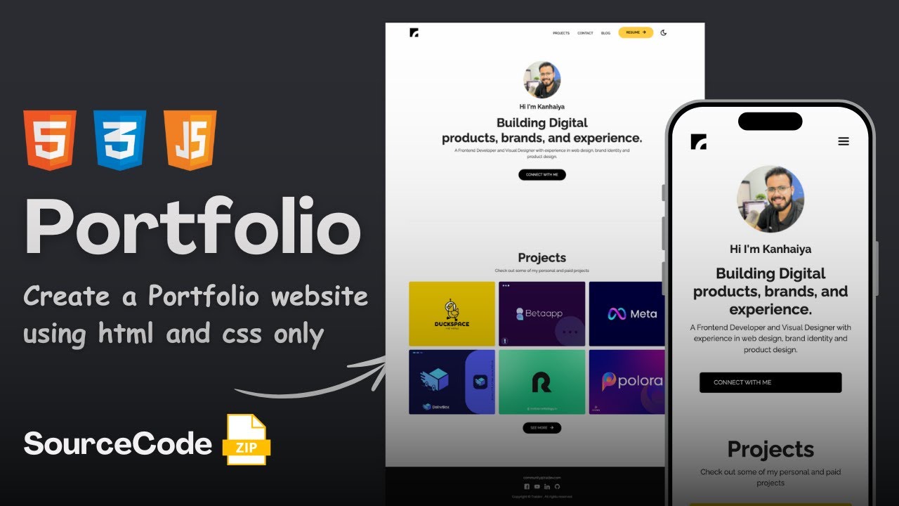 Responsive Portfolio Website Complete Tutorial – Frontend Development with HTML, CSS, JavaScript