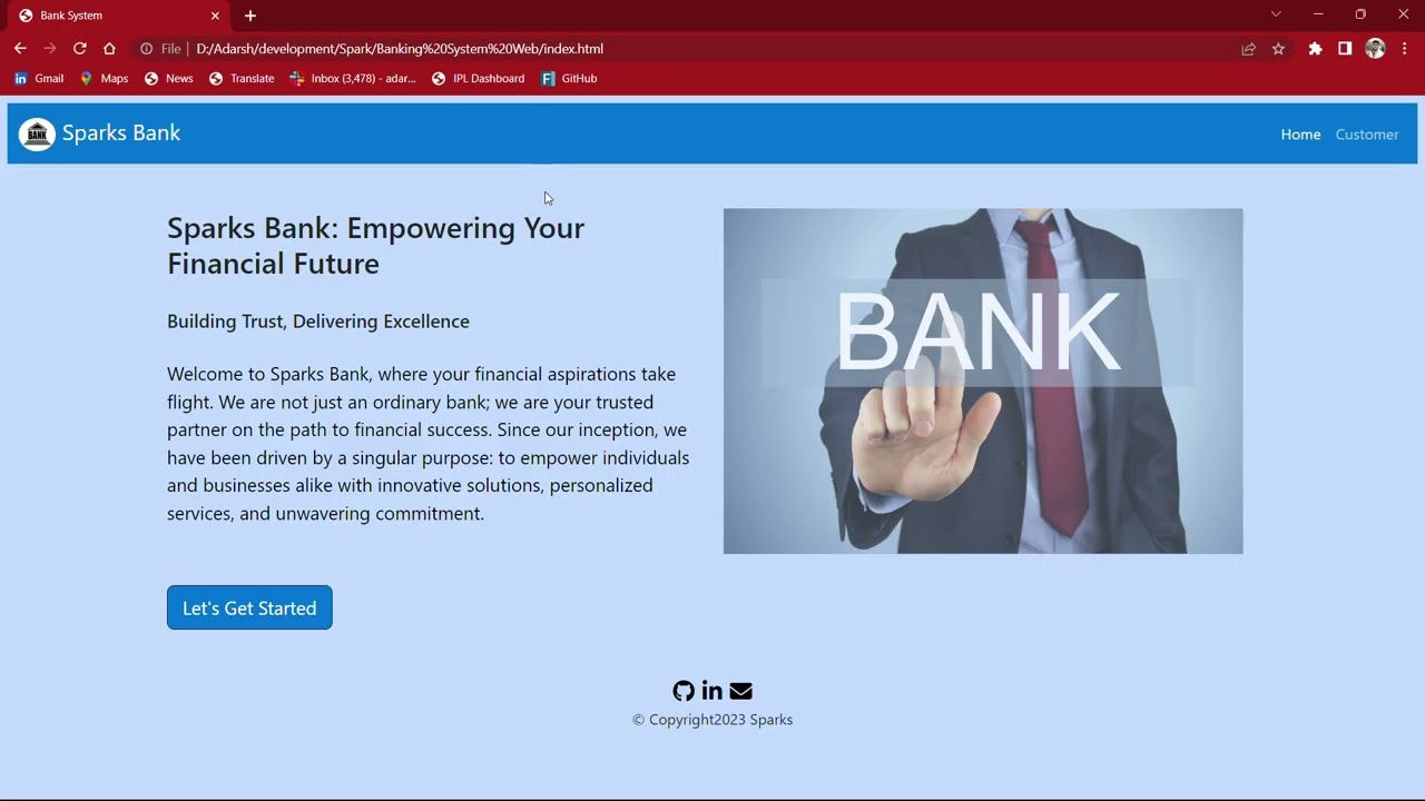Sparks Basic Banking System website using html, css, js and mongoDb