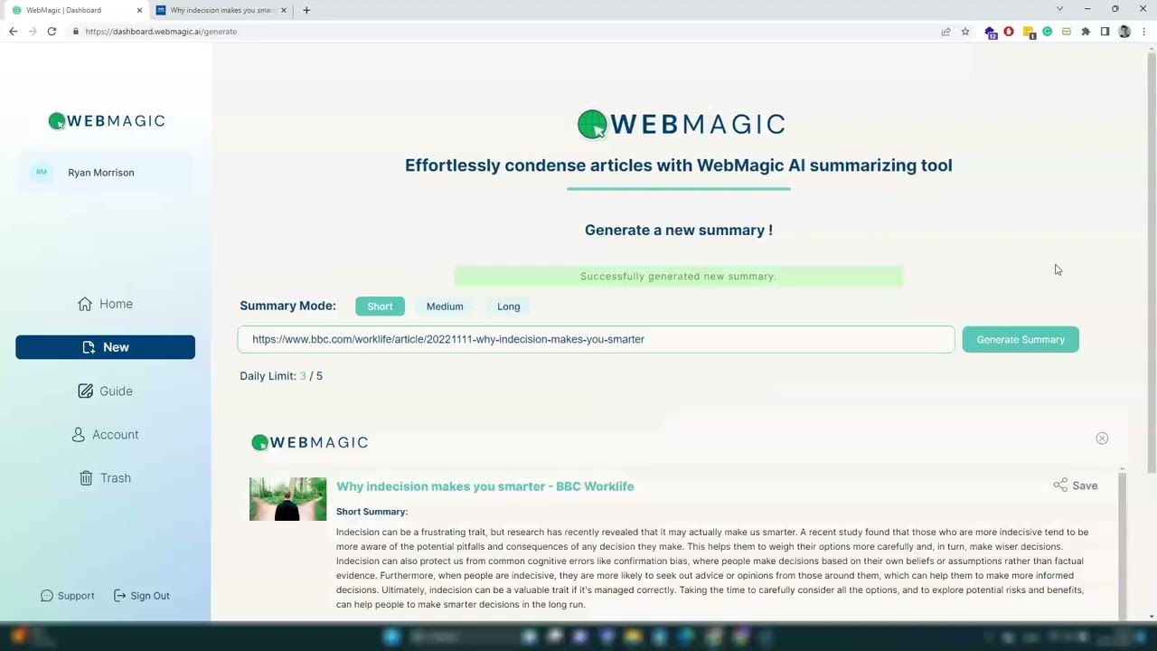 How to use WebMagic AI to Summarize Articles
