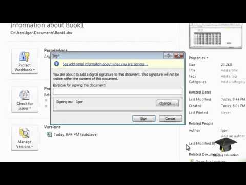 Microsoft Excel 2010: Invisible digital signature