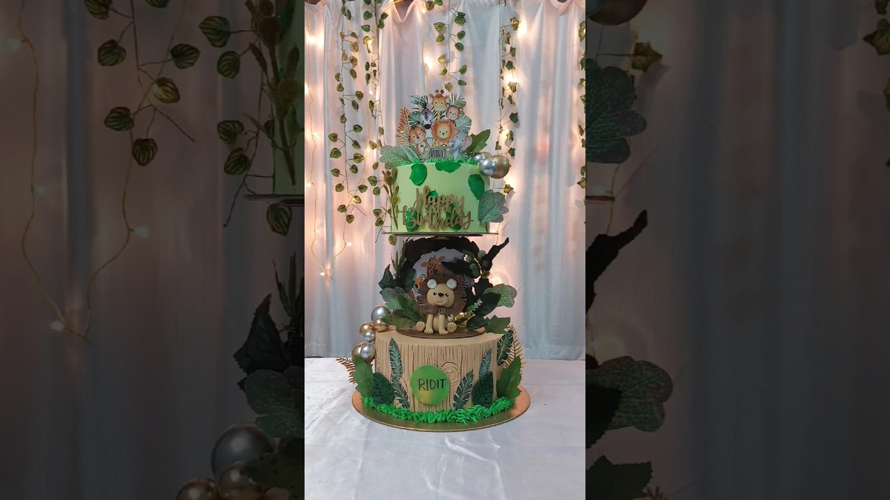 SIMPLE JUNGLE THEME CAKE DECORATION || PARTY CAKE DECORATION || JUNGLE CAKE