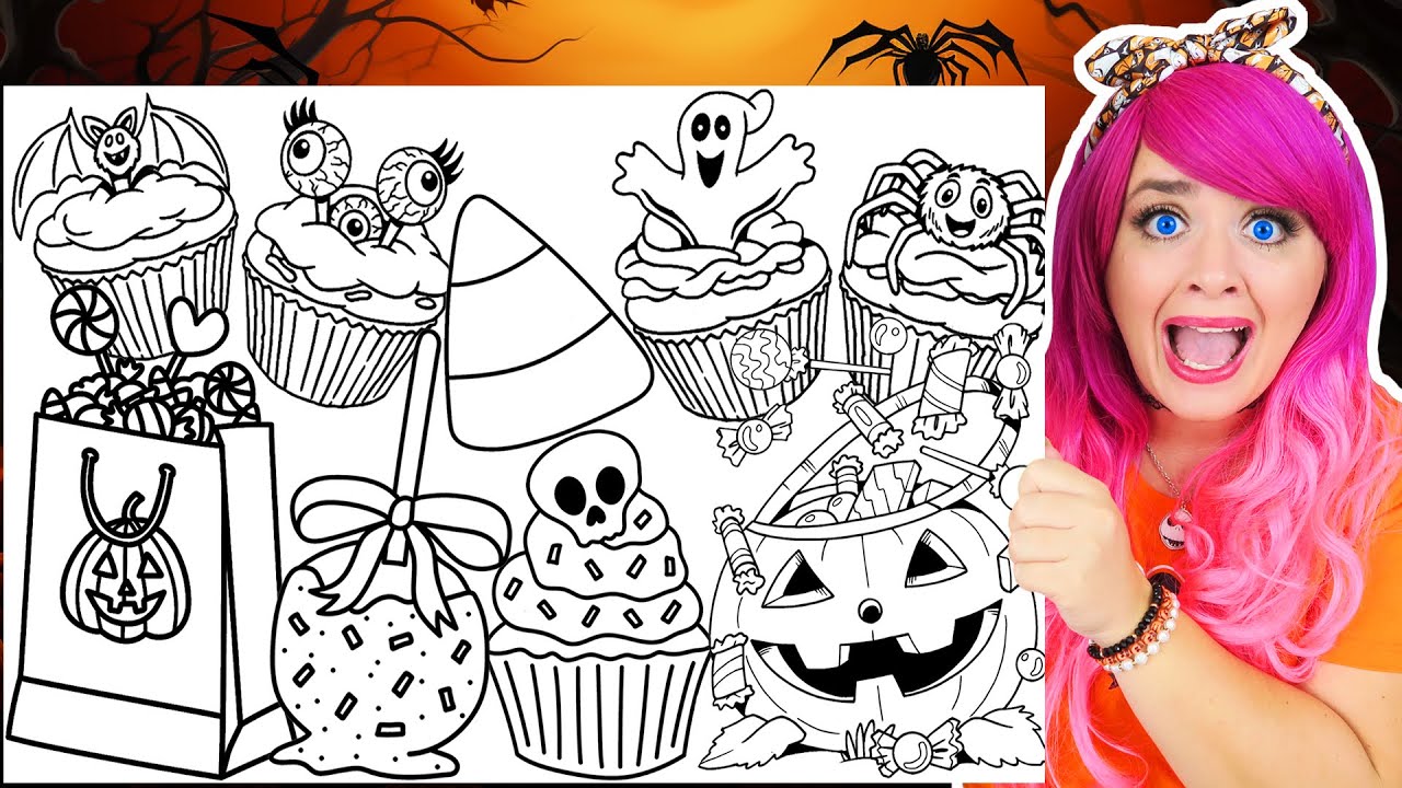 Coloring Halloween Treats Coloring Pages | Candy Corn, Cupcakes, Caramel Apple & Halloween Candy